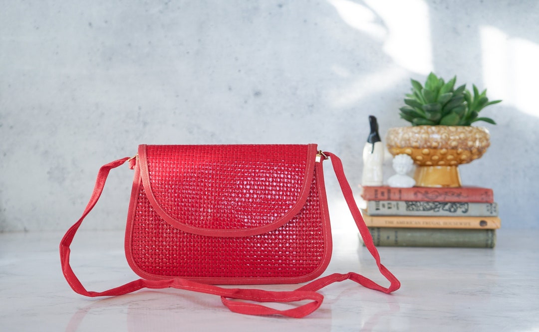 Vintage Italy Woven Straw Mini Shoulder Bag/ 1980s-1990s Purse/ Envelop ...