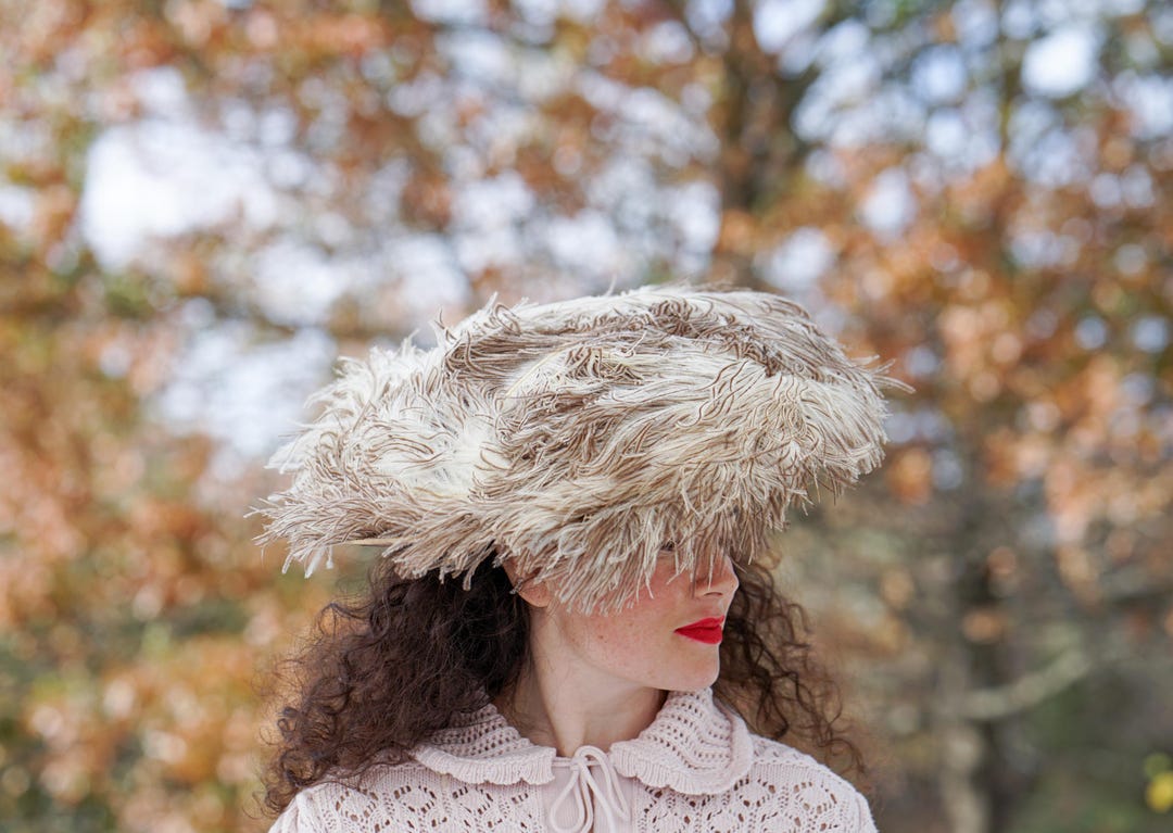 Vintage Feather Cartwheel Hat, Wide Brim Hat, 1950s Hat, Vintage Women ...