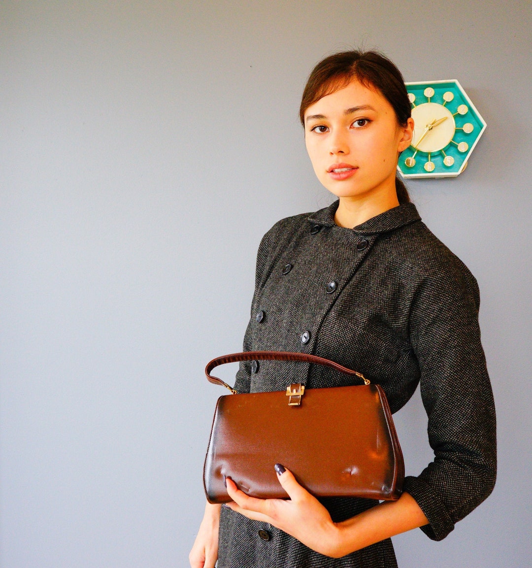 Vintage Faux Leather Framed Purse/ 1950s Purse/ Vintage Handbag ...