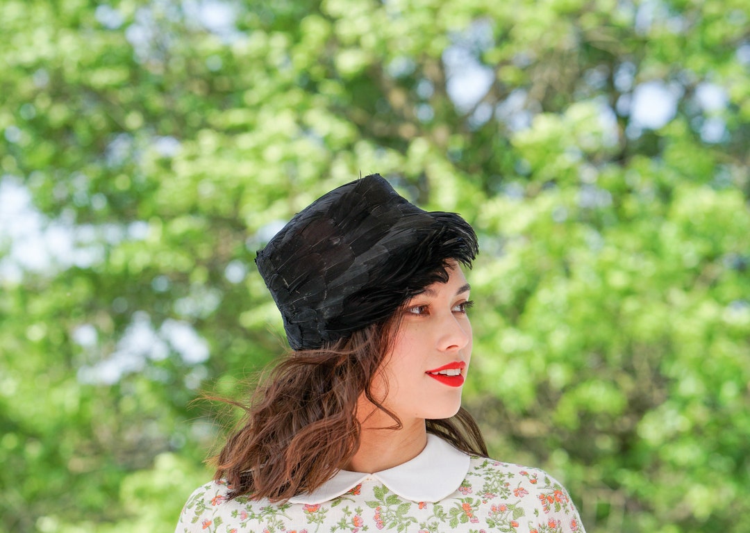 Vintage Feather Bucket Hat, Cloche Hat, Vintage Hat, 1950s-60s Hat ...