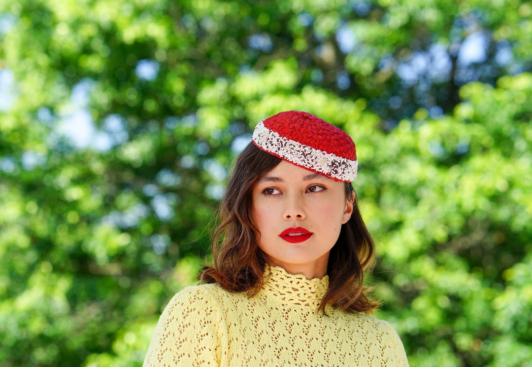 Vintage Straw Beaded Calot Hat, Vintage Half Hat, 1950s-60s Hat ...