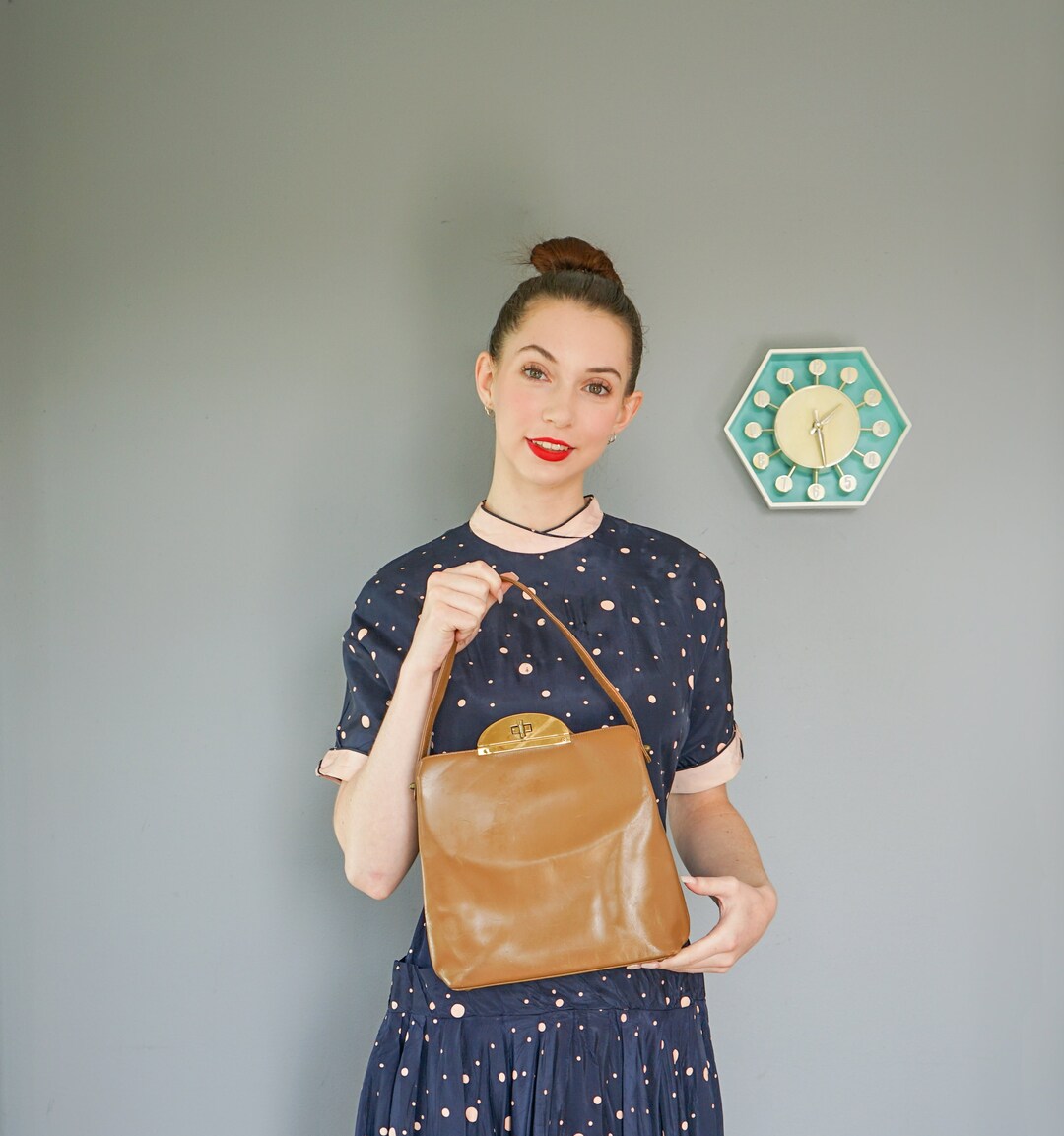 Vintage Leather Purse/ Leather Tote Bag/ 1950s-60s Purse/ Vintage Purse ...