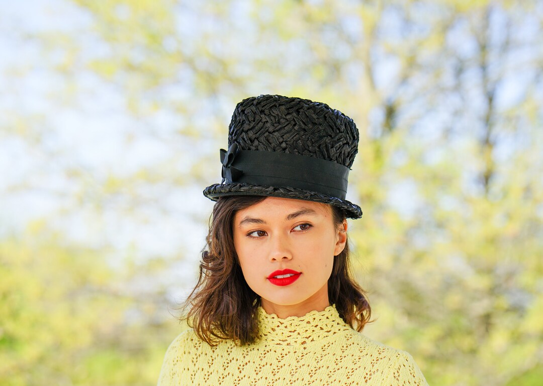 Sombrero de paja vintage, sombrero cloche, sombrero de los años 50 y 60 ...