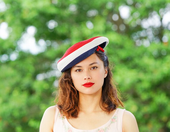 Vintage Straw Beret Hat, 1950s Hat, Beret Tam Hat, Vi… - Gem