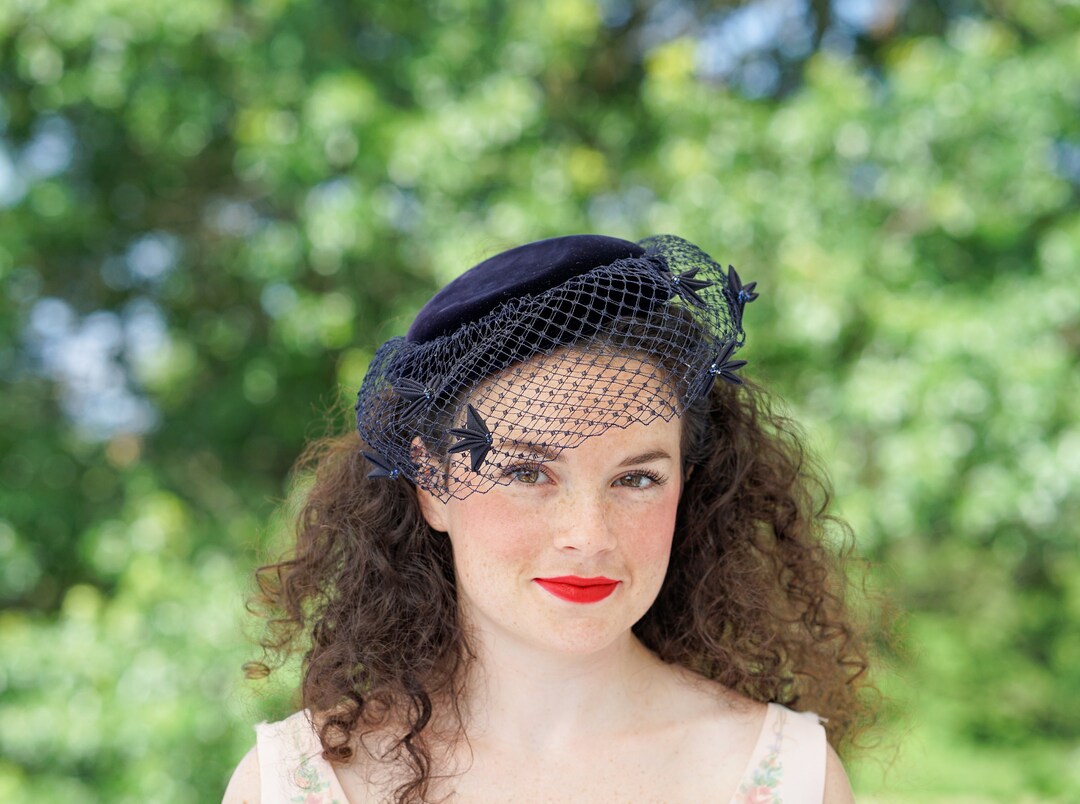 Vintage Bow Half Hat With Veil, Fascinator Hat, Vintage Hat, 1950s Hat ...