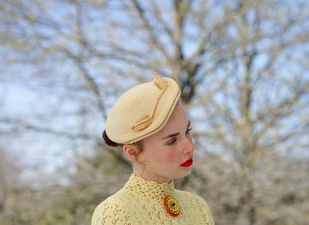 Vintage Straw Pleated Leaf Half Hat, Vintage Hat, 1950s-60s Hat ...