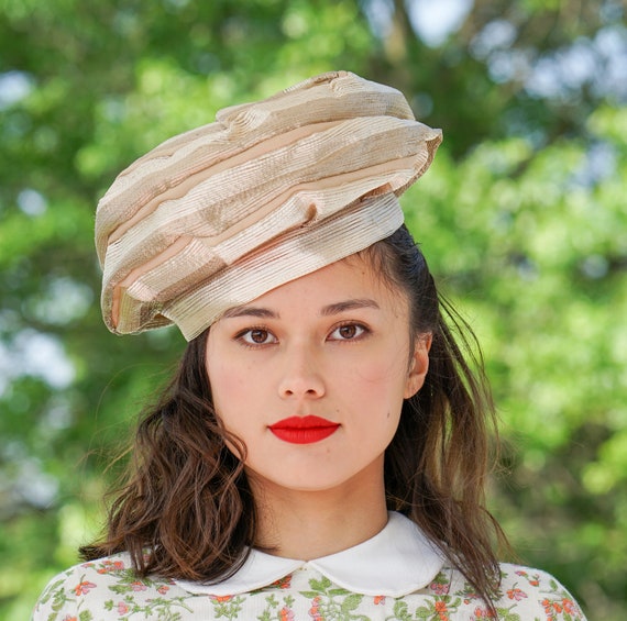 Vintage 1940s Straw Tam Beret Hat, Tilt Hat, 1940s-5… - Gem