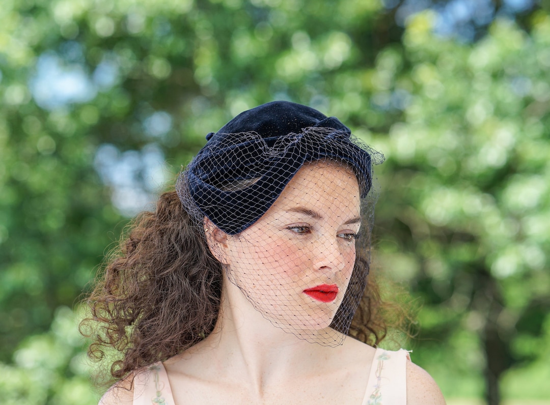 Vintage Half Hat With Veil, Vintage Hat, 1950s Hat, Cocktail Hat, Tea ...