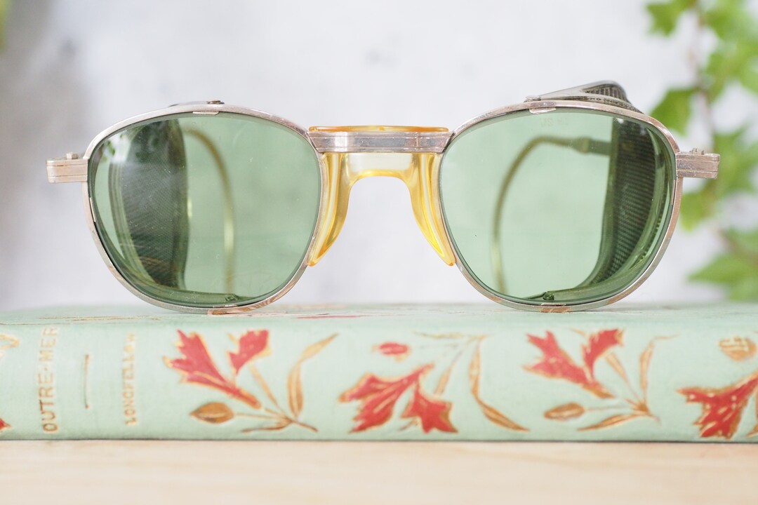 Vintage Safety Eyeglasses 1960's Silver Tone Gothic Steampunk Side ...