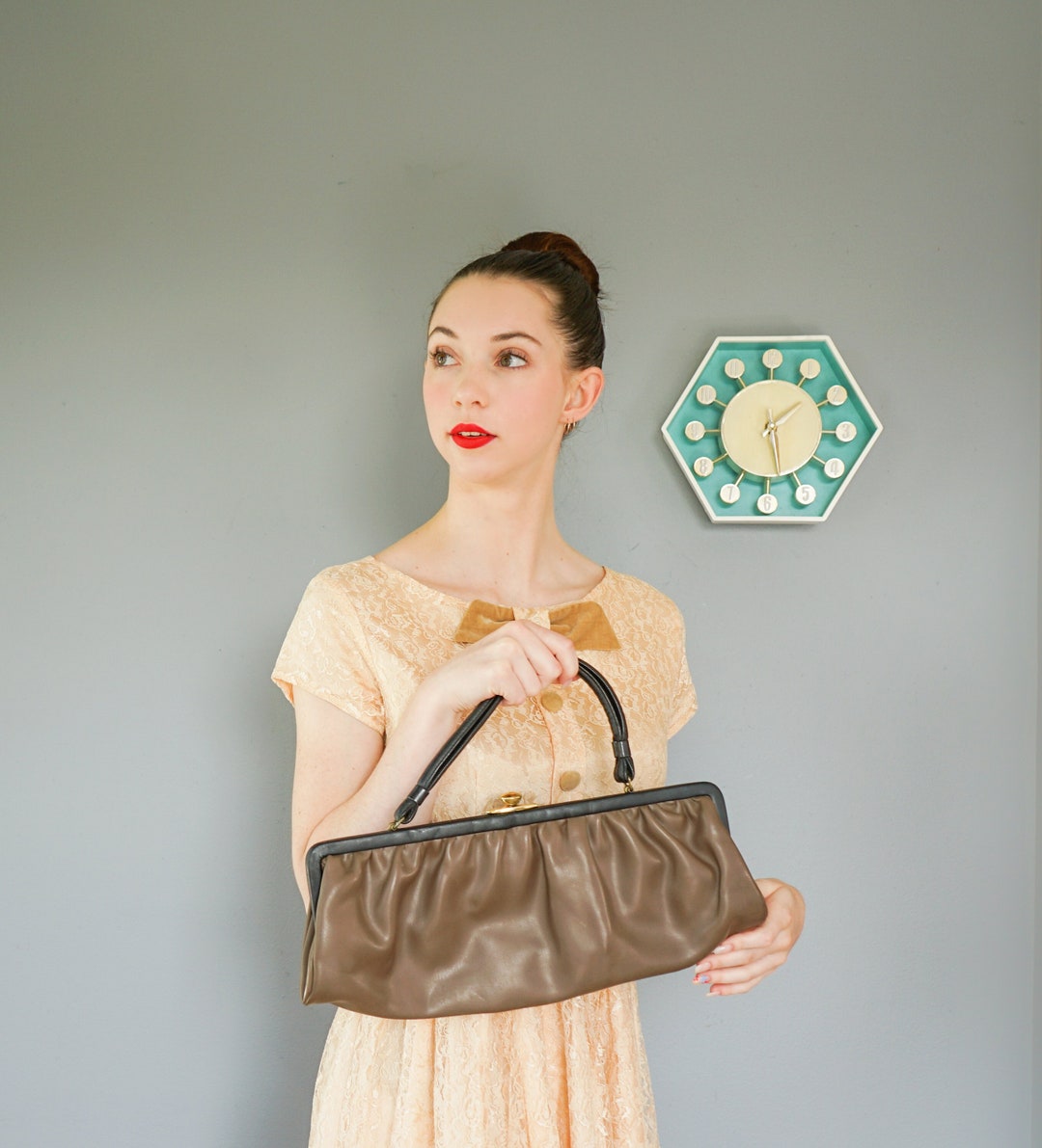 Vintage Faux Leather Frame Purse/ 1950s-60s Purse/ Vintage Purse ...