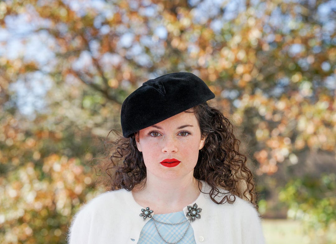 Vintage Velour Half Tilt Hat: 1950s-1960s Women Retro Midcentury Fall ...