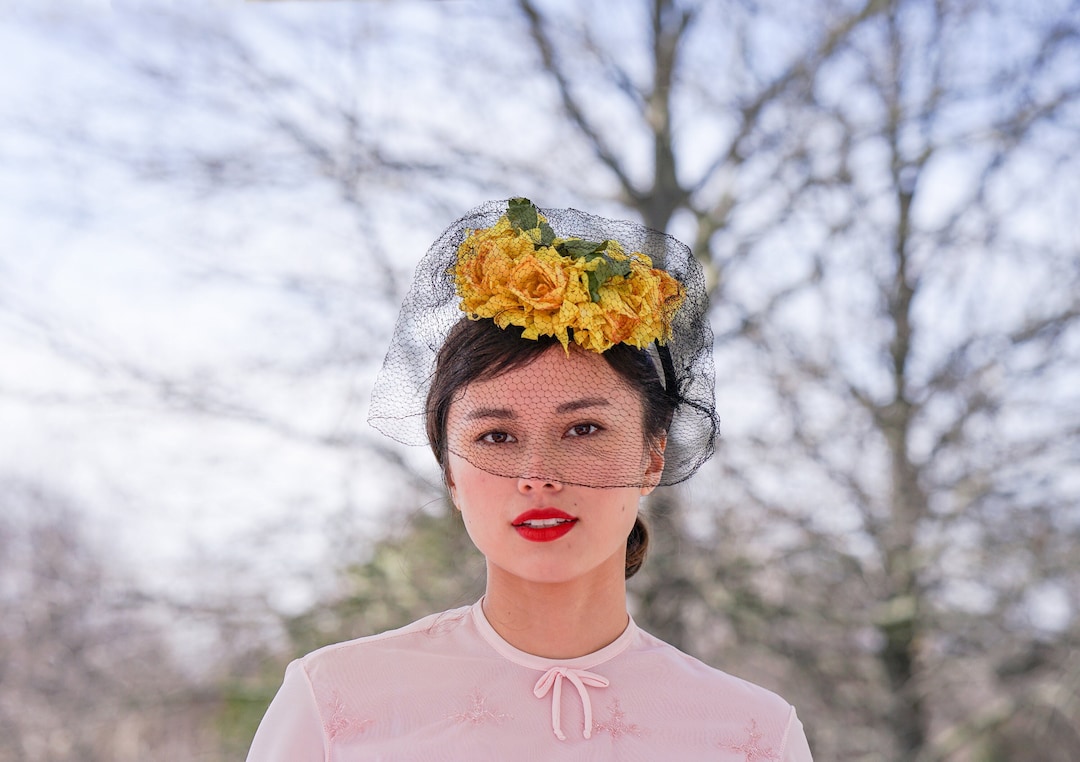 Vintage Floral Tilt Fascinator Hat, Tilt Topper Hat, 1940s Hat ...
