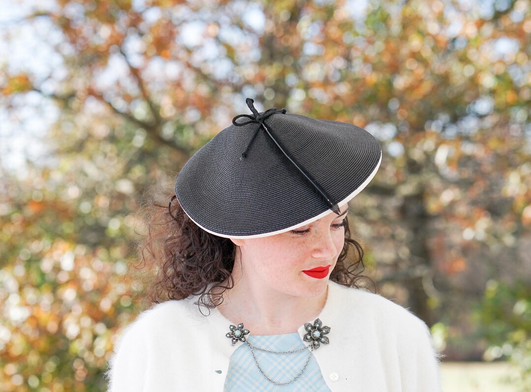 Vintage Straw Flying Saucer Hat With Feather: 1950s Retro MCM Wedding ...