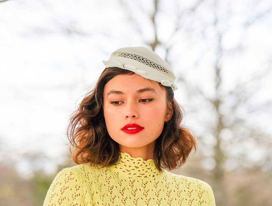 Vintage Straw Calot Hat, Half Hat, 1940s-50s Hat, Vintage Hat, Tea ...