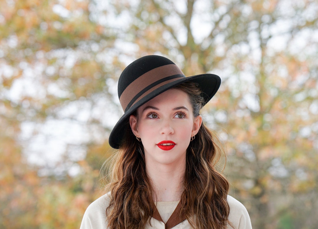 Vintage Wool Felt Wide Brim Garbo Hat, 1980s Hat, Women Boater Hat ...