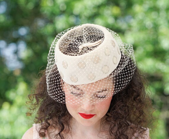 Vintage Polka Dot Veiled Headband Hat, Circlet Hat, 1… - Gem