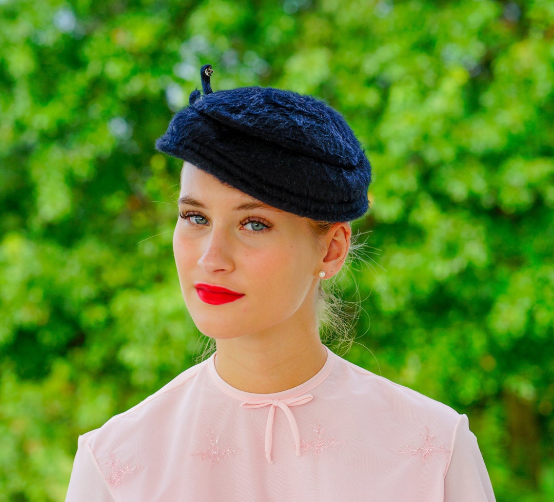 Vintage Black Fur Felted Half Hat, Tilt Hat, Vintage Hat, 1950s Hat ...