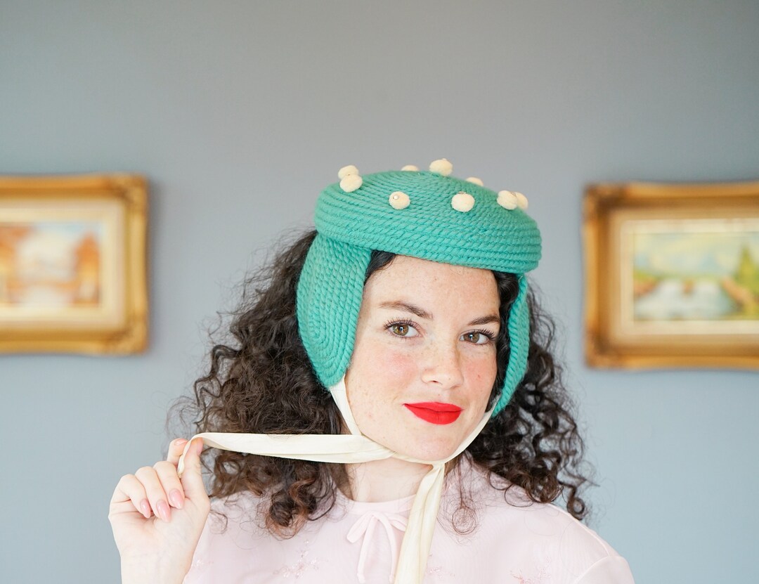 Vintage Winter Knit Half Hat With Earflaps, 1940s-50s Hat, Vintage ...