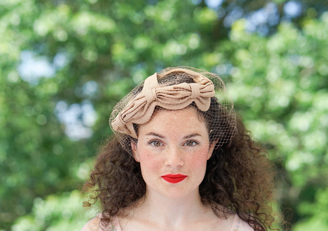 Vintage Bow Half Hat With Veil, Circlet Headband Hat, Vintage Hat ...