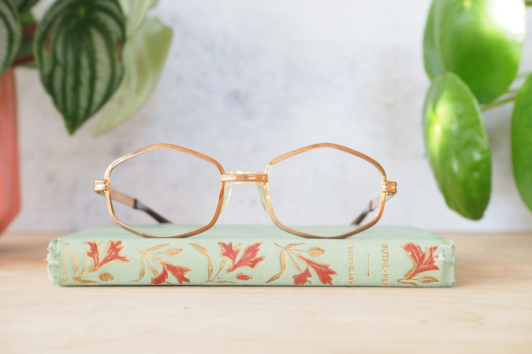 Vintage Eyeglasses Hexagon Shape 1960s Gold Tone Made in Italy Pop Art ...