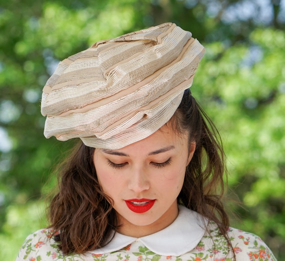 Vintage 1940s Straw Tam Beret Hat, Tilt Hat, 1940s-5… - Gem