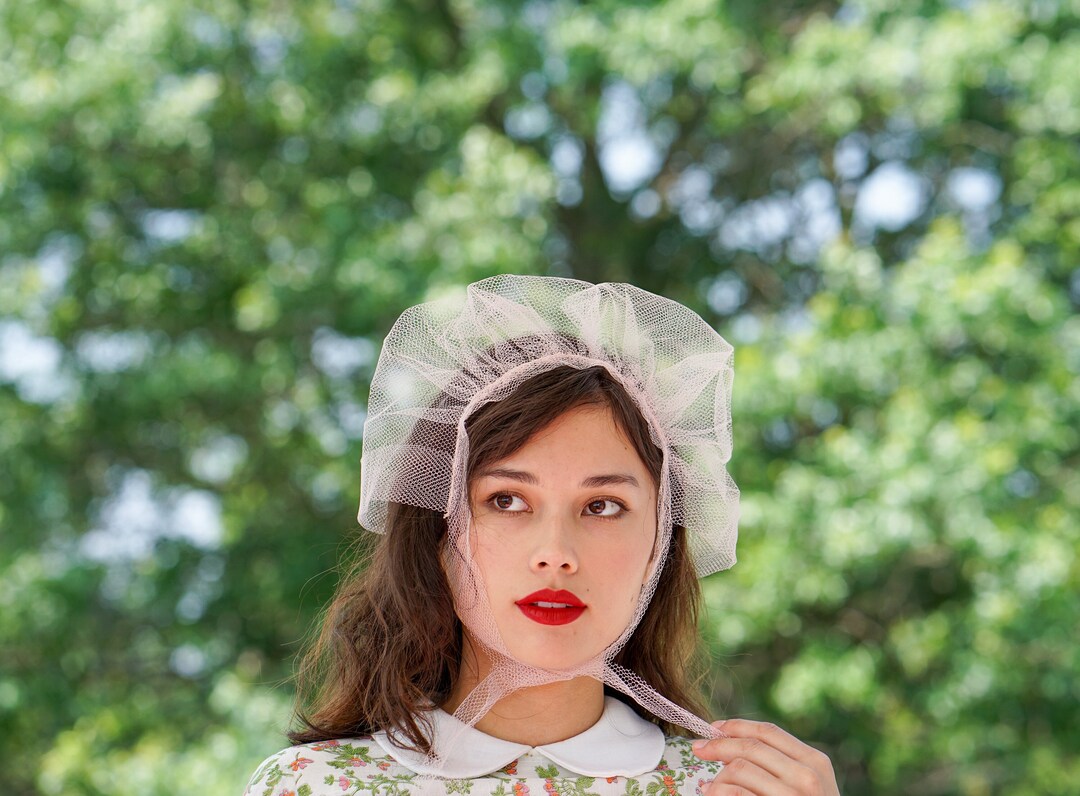 Vintage Pink Tulle Snood, Vintage Hair Net, Whimsy Hat, Vintage Veil ...