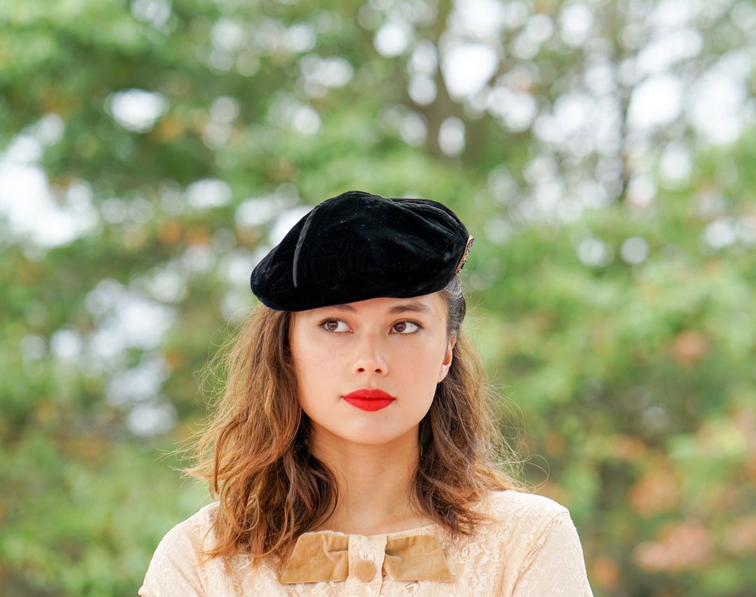 Vintage Velvet Beret Hat, 1950s Hat, Beret Tam Hat, Vintage Hat, Church ...
