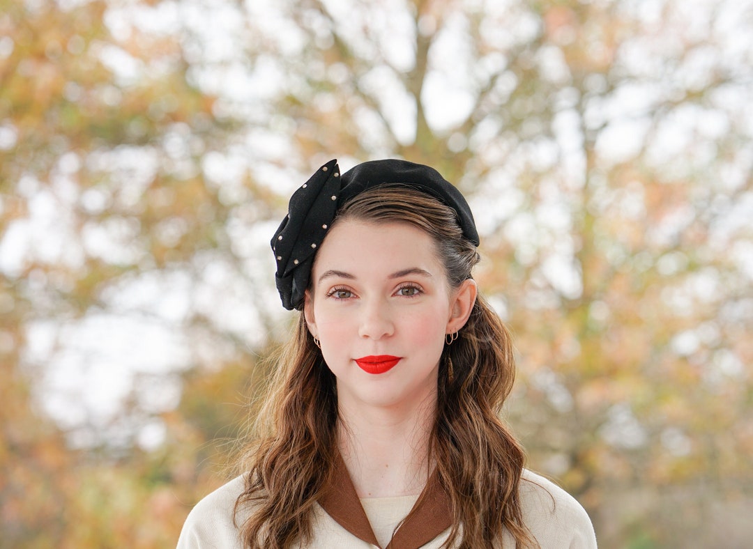 Vintage Leaf Rhinestones Wool Half Hat, Profile Hat, Vintage Hat, 1950s ...