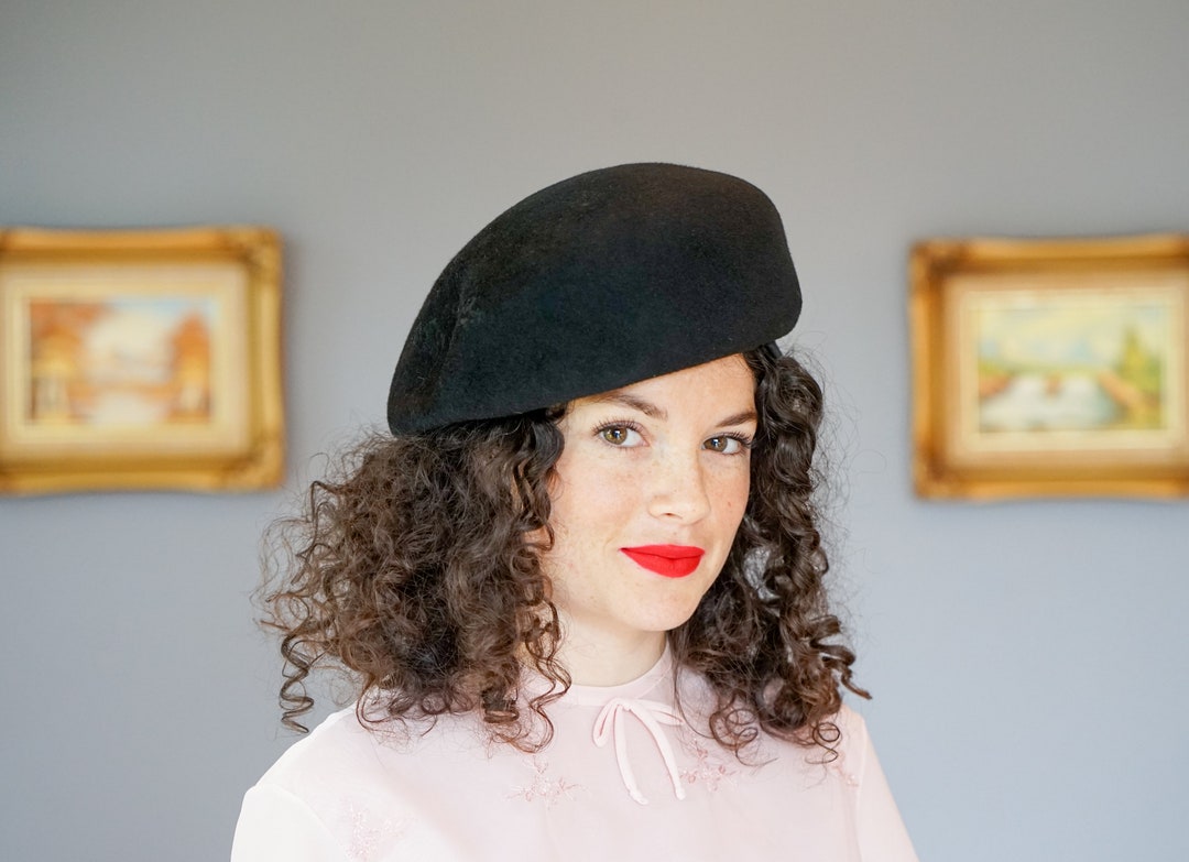 Vintage Wool Felt Bow Beret Hat, 1950s-60s Hat, Vintage Women Hat ...