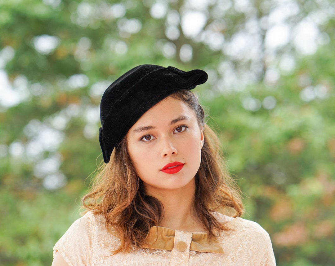 Vintage Velvet Half Hat, Vintage Tilt Hat, Vintage Hat, 1950s Hat ...