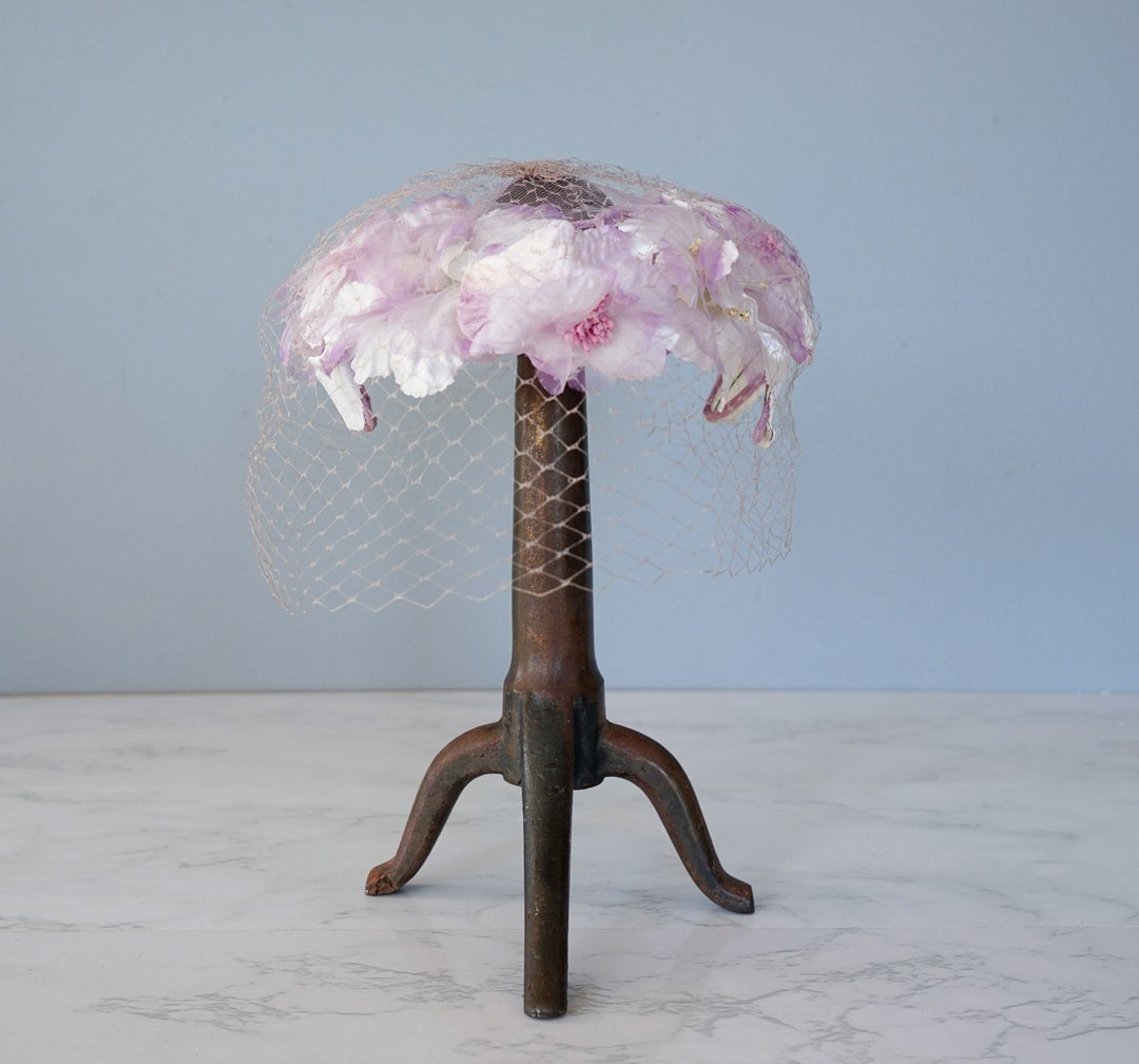 Vintage Floral Half Hat With Veil, Whimsy Hat, Birdcage Hat, Vintage ...
