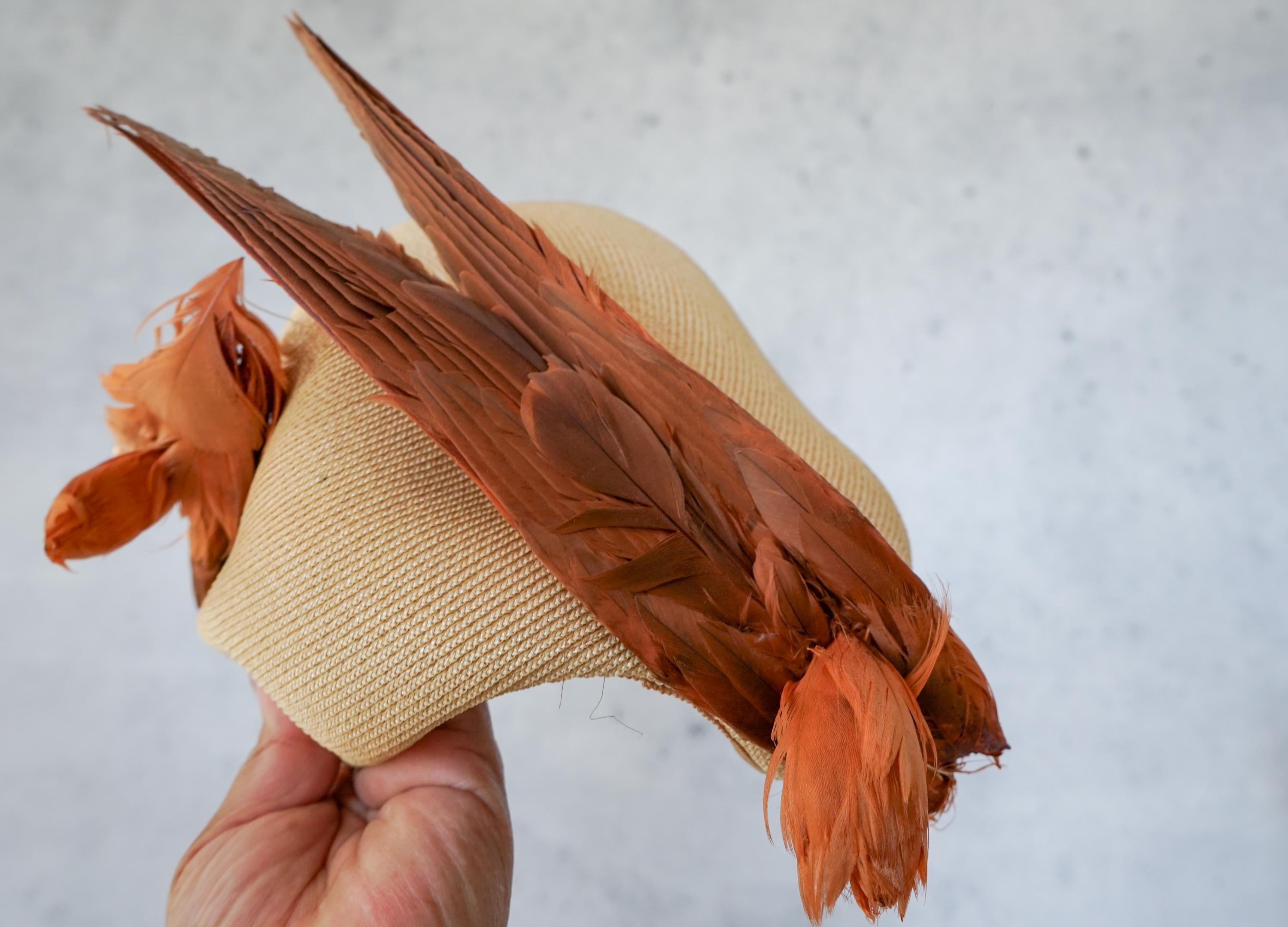 Vintage Straw Feather Bird Half Hat: 1940s-1950s Retro MCM Women ...