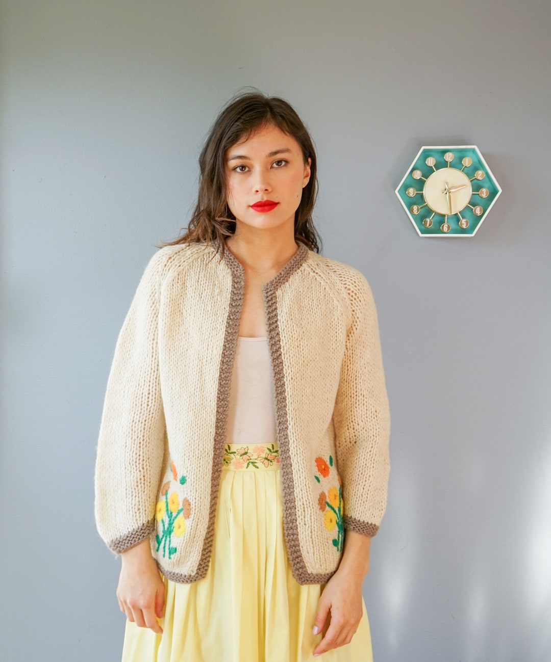 Vintage Italy Hess Embroidery Cardigan Size M, Women Sweater, 1950s-60s ...