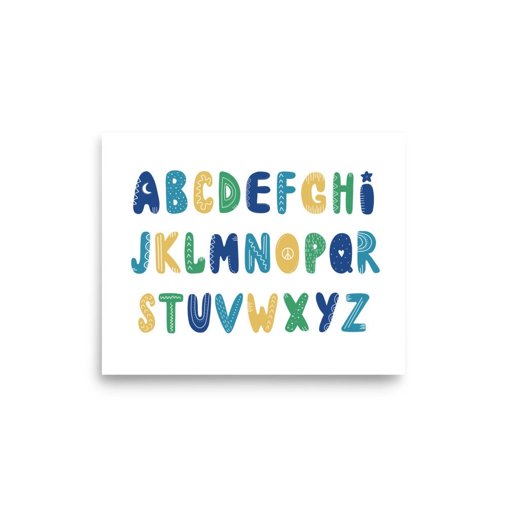 Blue Alphabet Poster, A to Z Print, Artful Alphabet, Abc's Illustration ...