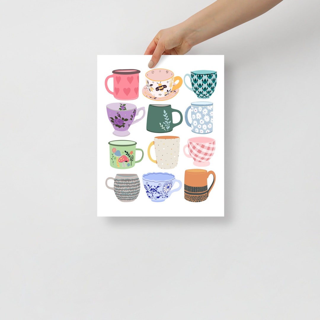 Artful Brew, Tea and Coffee Cup Print, Cupful of Happiness, Colorful ...