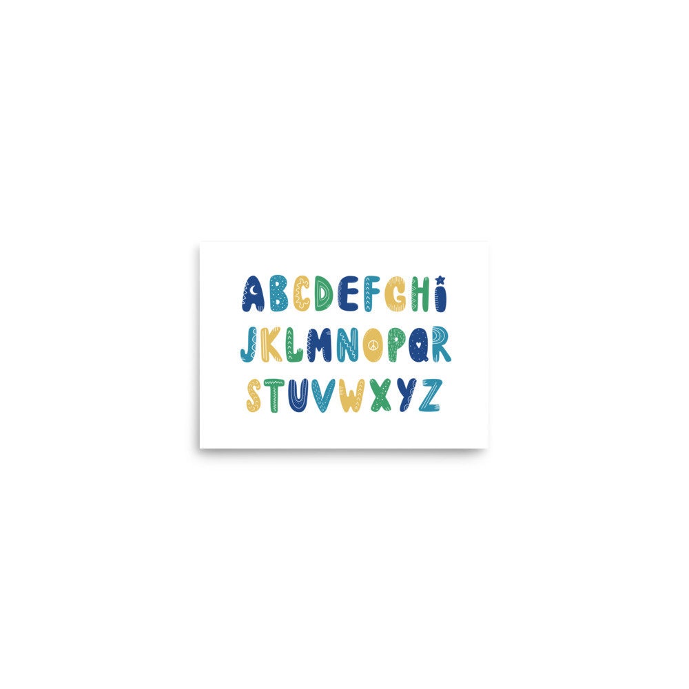 Blue Alphabet Poster, A to Z Print, Artful Alphabet, Abc's Illustration ...