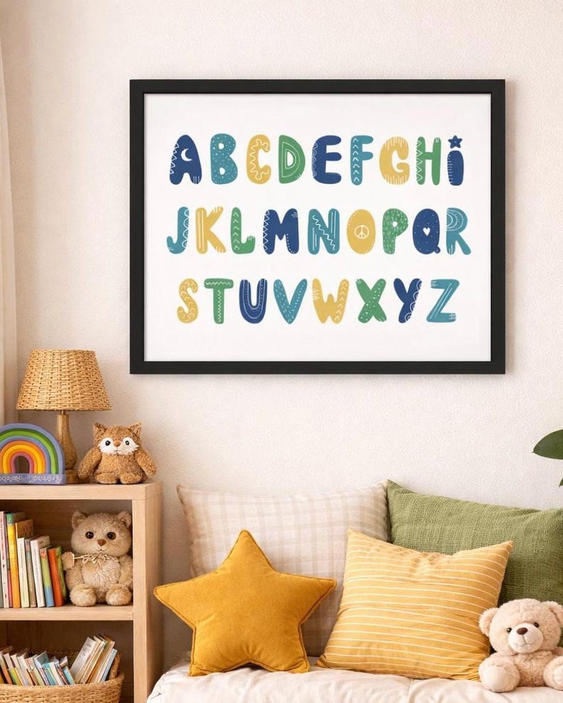 Alphabet Wall Art Print | Colorful ABC Poster for Kids Room | A to Z ...