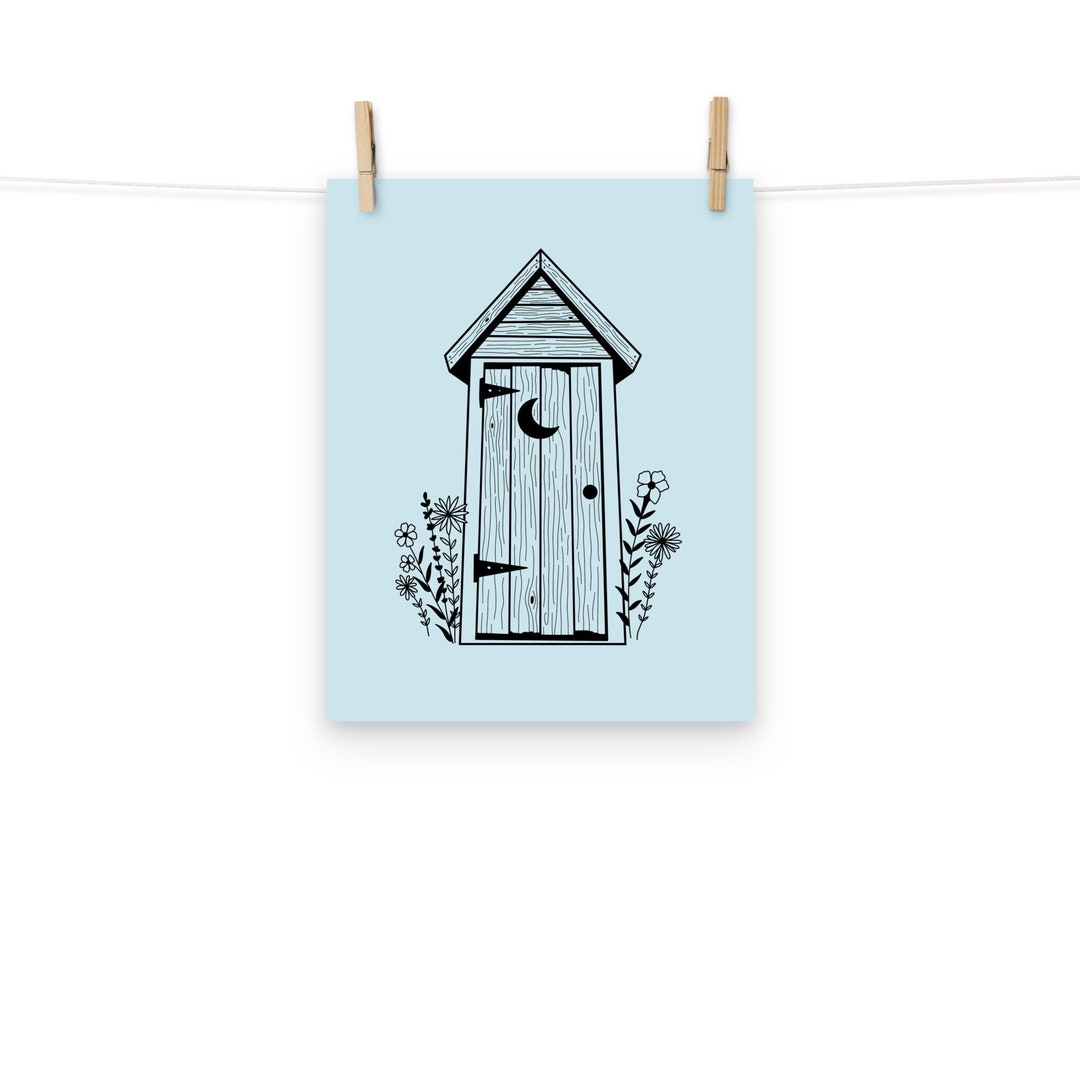 Light Blue Outhouse Print, the Loo in Bloom, Bathroom Wall Art, Quirky ...