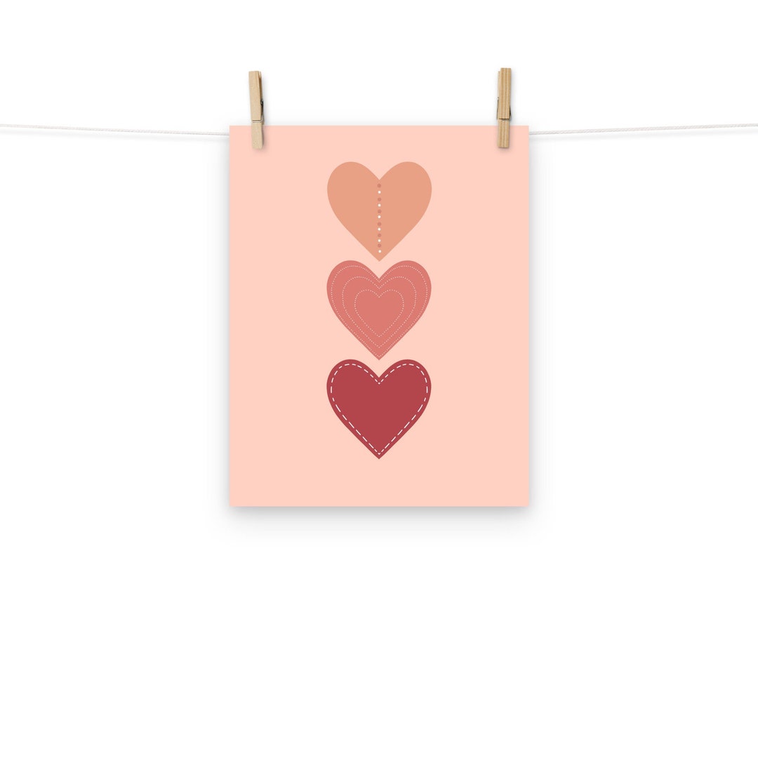 Pink Heart Poster, Love Print, Warm Hearts Illustration, Girl’s Wall ...