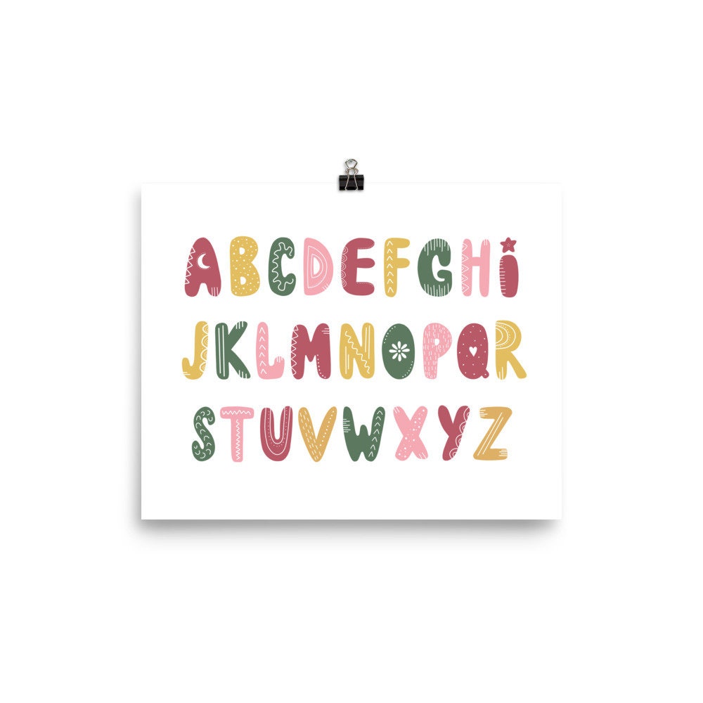 Pink Alphabet Poster, A to Z Print, Artful Alphabet, Abc's Illustration ...