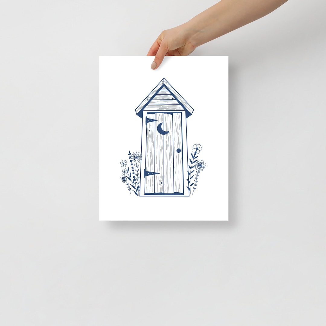Blue Outhouse Print, the Loo in Bloom, Bathroom Wall Art, Quirky ...
