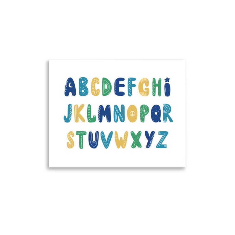 Blue Alphabet Poster, A to Z Print, Artful Alphabet, Abc's Illustration ...