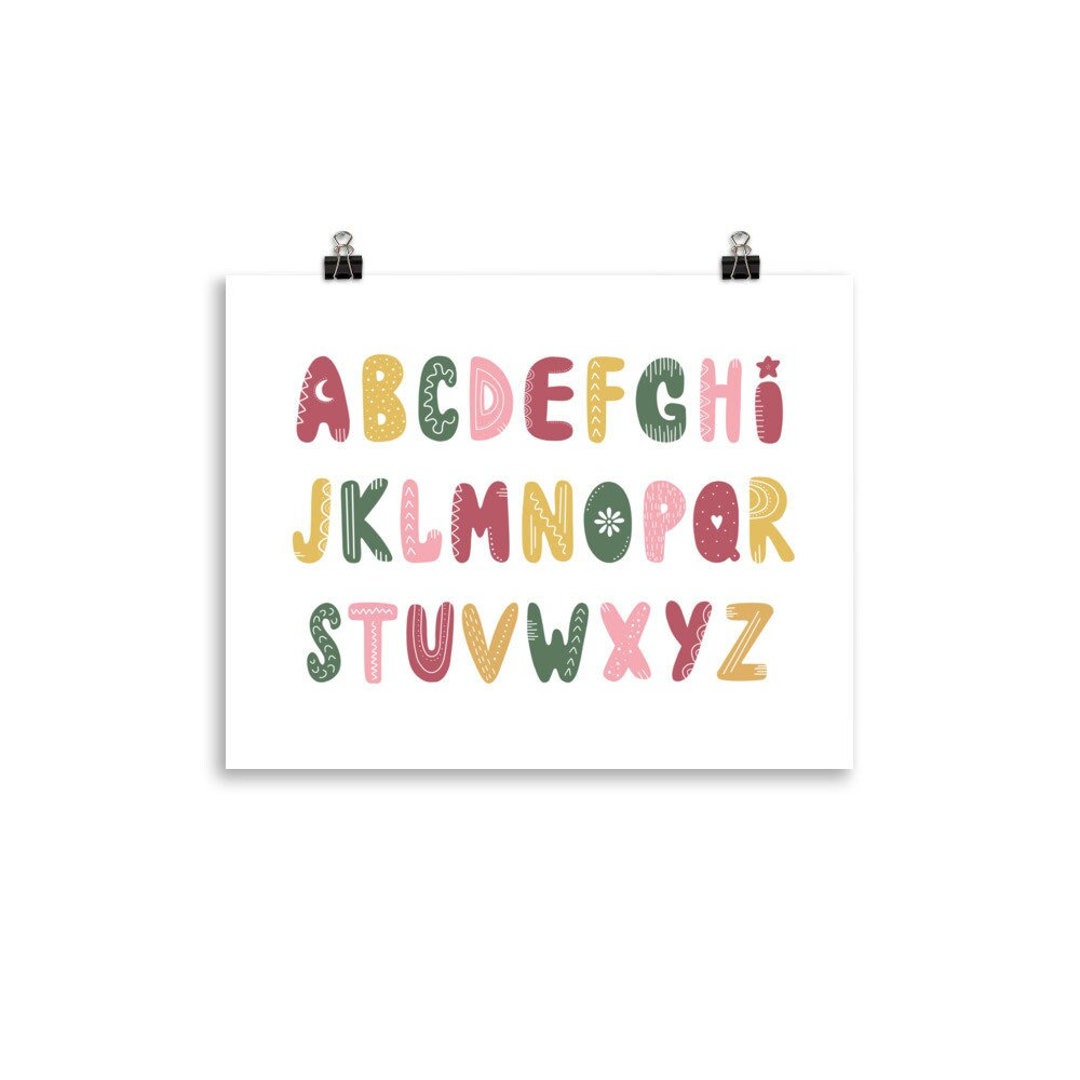 Pink Alphabet Poster, A to Z Print, Artful Alphabet, Abc's Illustration ...