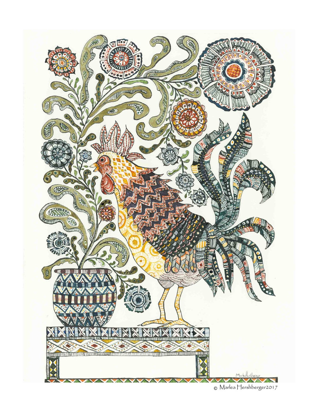 Digital Download Print of Pen and Ink Rooster Drawing - Etsy