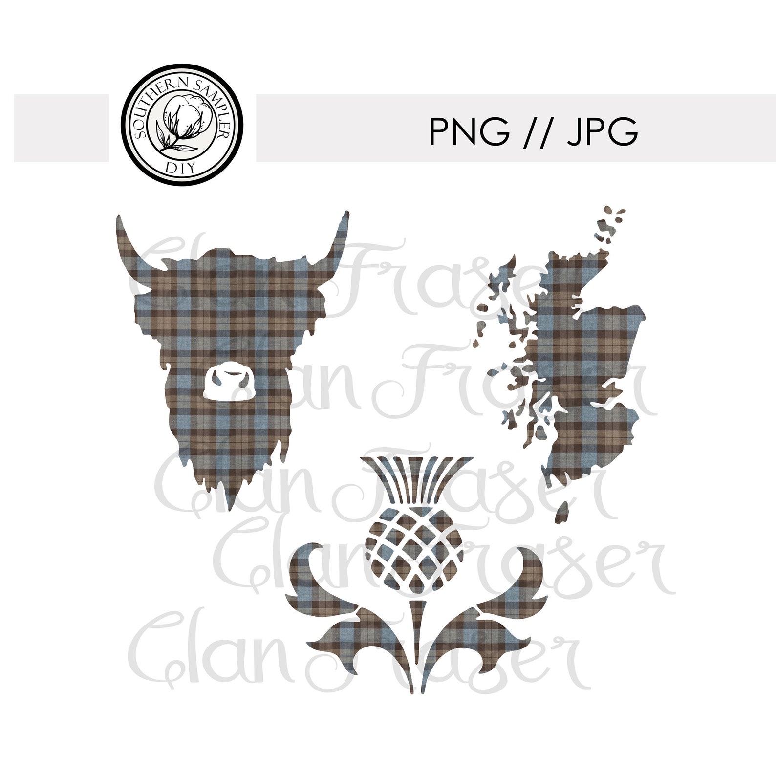 Tartan Clan Fraser Outlander Plaid Scotland Thistle Highland Cow File ...