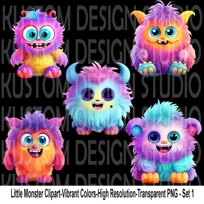 Little Monsters Clipart - High Resolution PNG Files - Vibrant Colors (5 ...