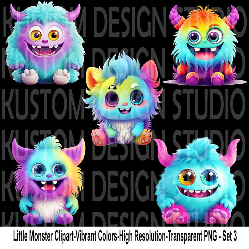 Little Monsters Clipart - High Resolution PNG Files - Vibrant Colors (5 ...