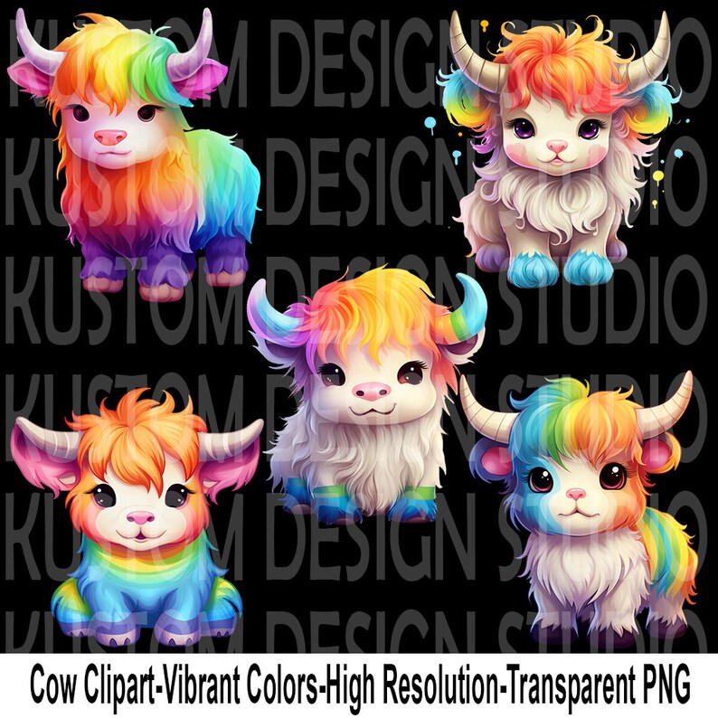 Cow Clipart - High Resolution PNG Files - Vibrant Colors (5 Separate ...