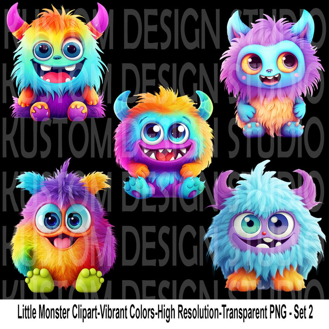 Little Monsters Clipart High Resolution PNG Files Vibrant Colors 5 ...