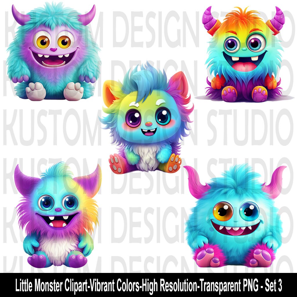 Little Monsters Clipart - High Resolution PNG Files - Vibrant Colors (5 ...